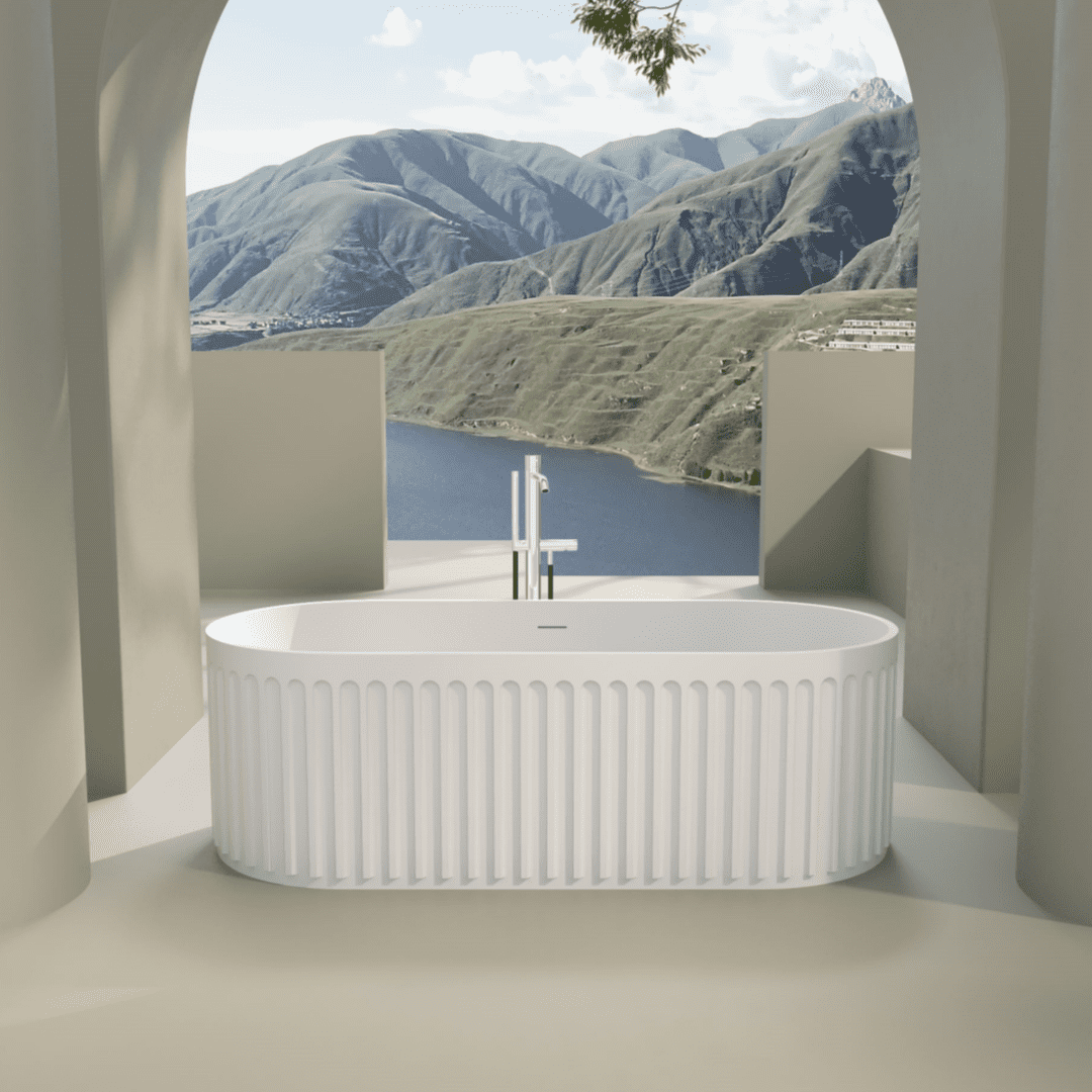 67” Freestanding Soaking Bathtub Solid Surface Matte White Overflow Pop ...