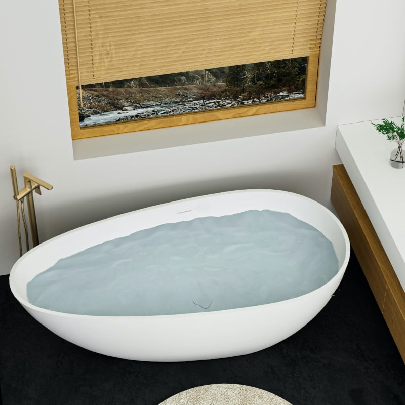 67" Freestanding Solid Surface Bathtub, Luxury Engineered Stone Resin ...