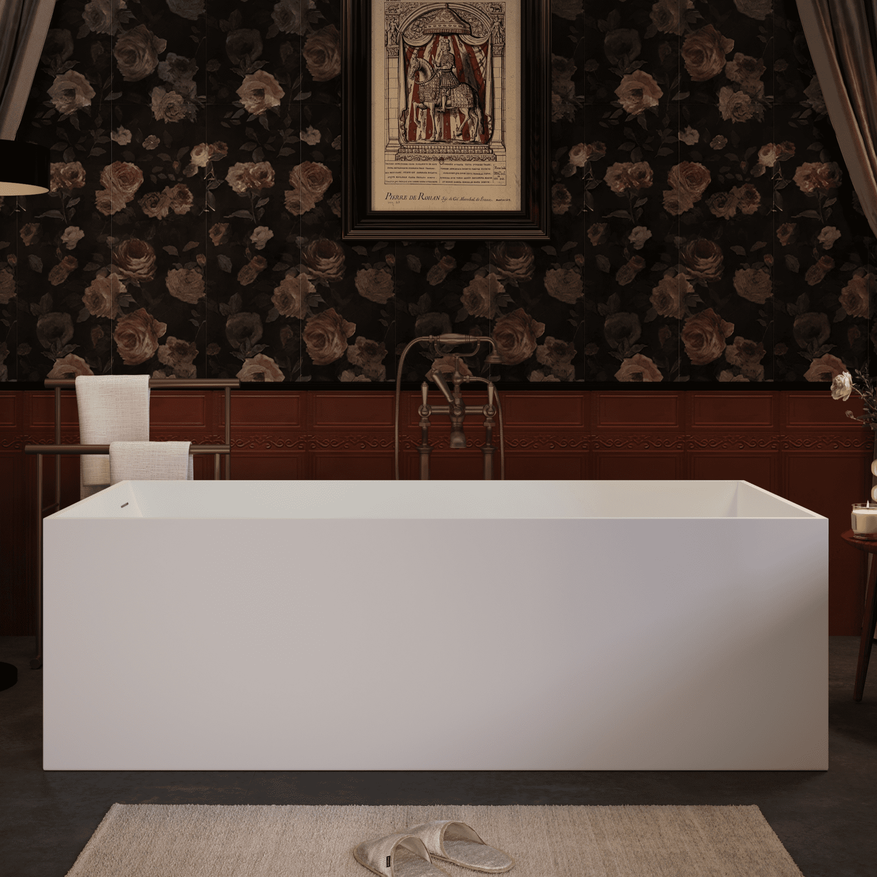 67" Freestanding Solid Surface Bathtub, Stone Resin Modern Tub with ...