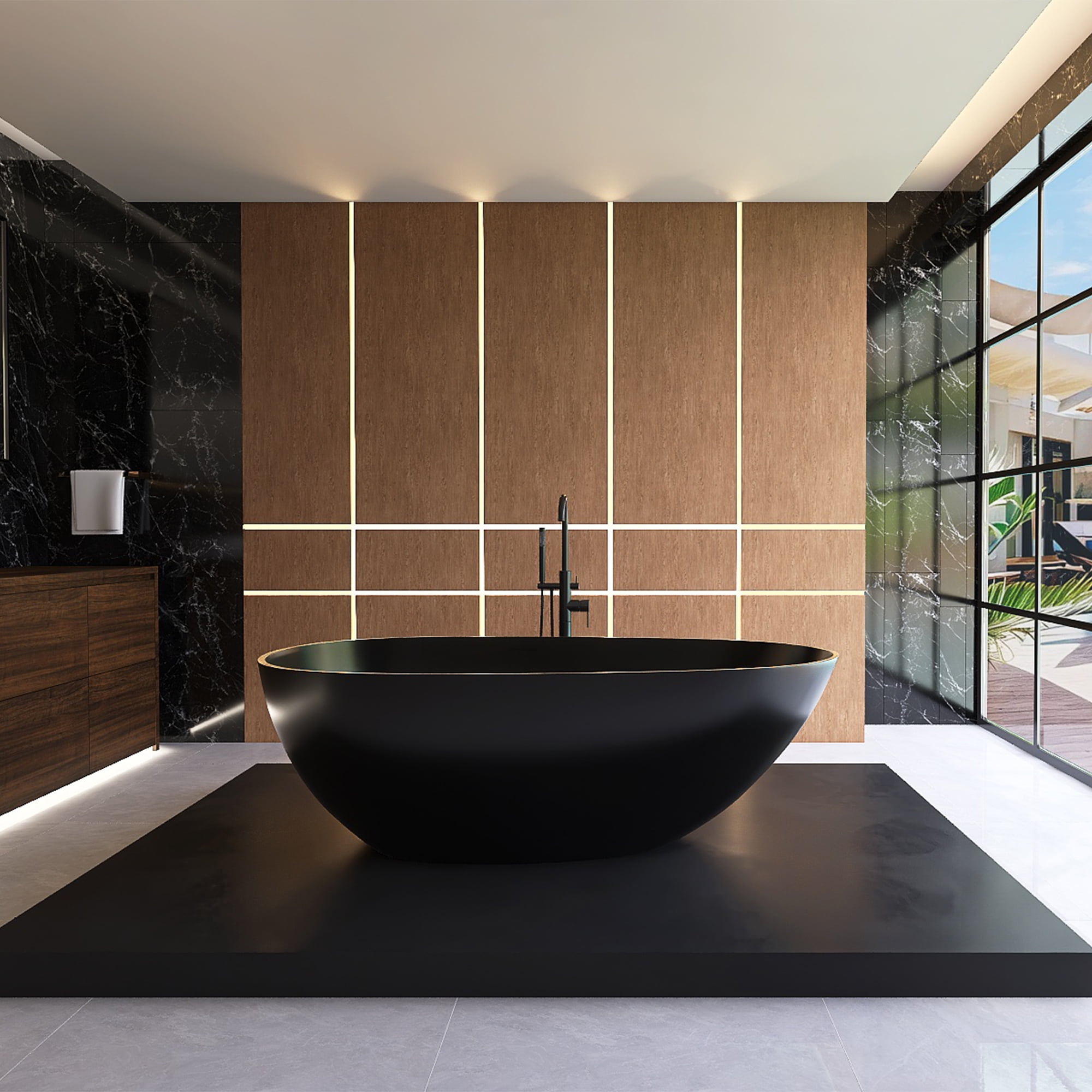 67" Freestanding Solid Surface Resin Stone Bathtub, Contemporary Design ...