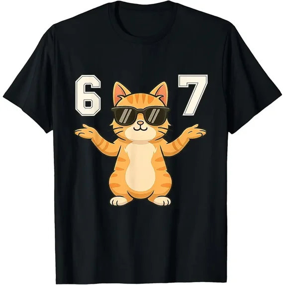 67 Funny Cat Six Seven Meme Gen Z Alpha Humor Animal Lovers T-Shirt ...