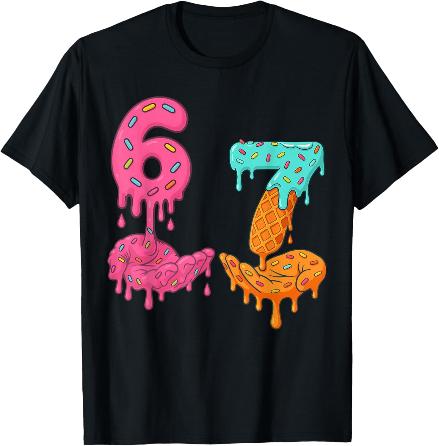 67 Funny Hands Six Seven 6 7 Kids Ice Cream Drip 6-7 Meme T-Shirt ...