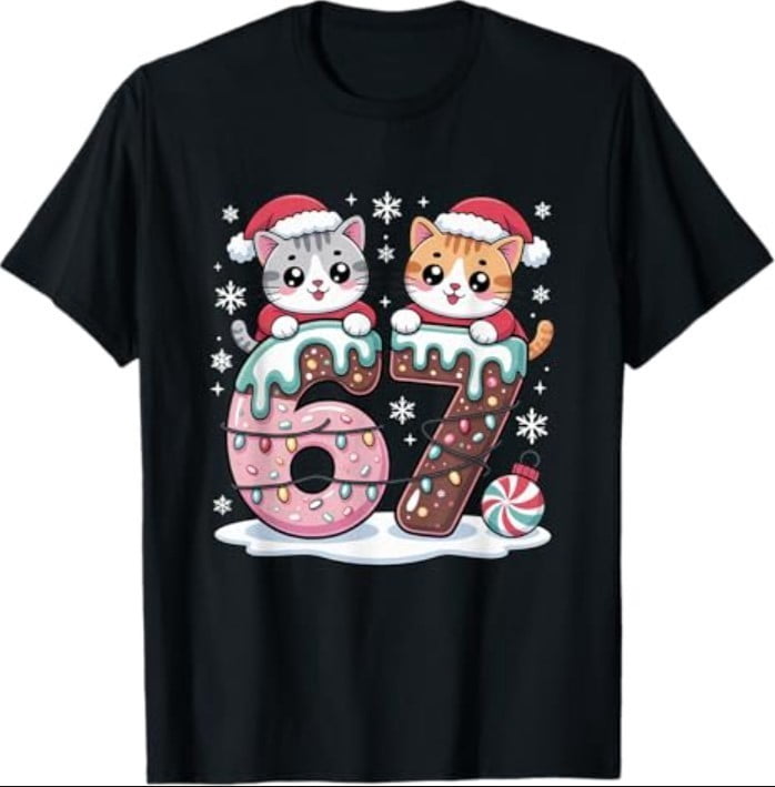 67 Funny Meme Kawaii Cats Christmas Ice Cream Drip 6 7 T-Shirt ...