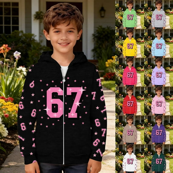 67 Girls Zip Up Hoodies Six Seven Sweatshirt Kids 6 7 Heart Hoodie ...