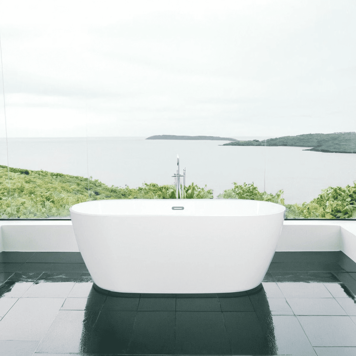 67'' Glossy Acrylic Freestanding Soaking Bathtub with Classic Slotted ...