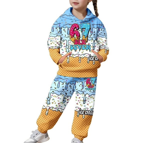67 Graphic Print Hoodie & Pants Set - Soft Two-Piece Outfit for Soft ...