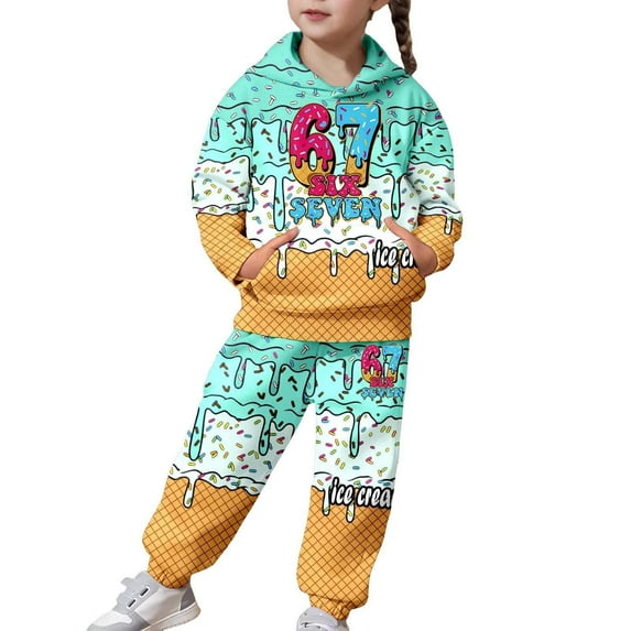 67 Graphic Print Hoodie & Pants Set - Soft Two-Piece Outfit for Soft ...