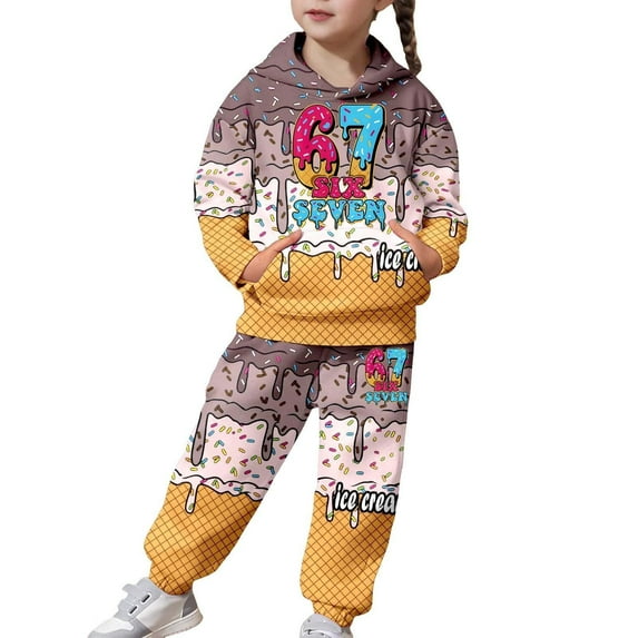 67 Graphic Print Hoodie & Pants Set - Soft Two-Piece Outfit for Soft ...