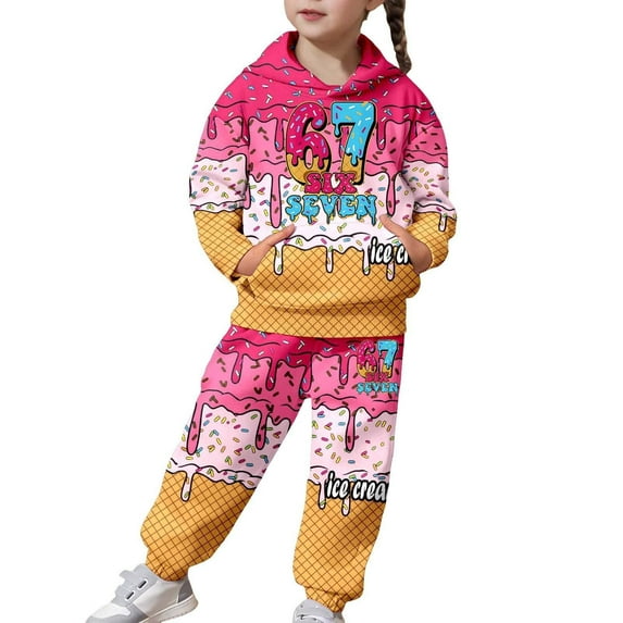 67 Graphic Print Hoodie & Pants Set - Soft Two-Piece Outfit for Soft ...