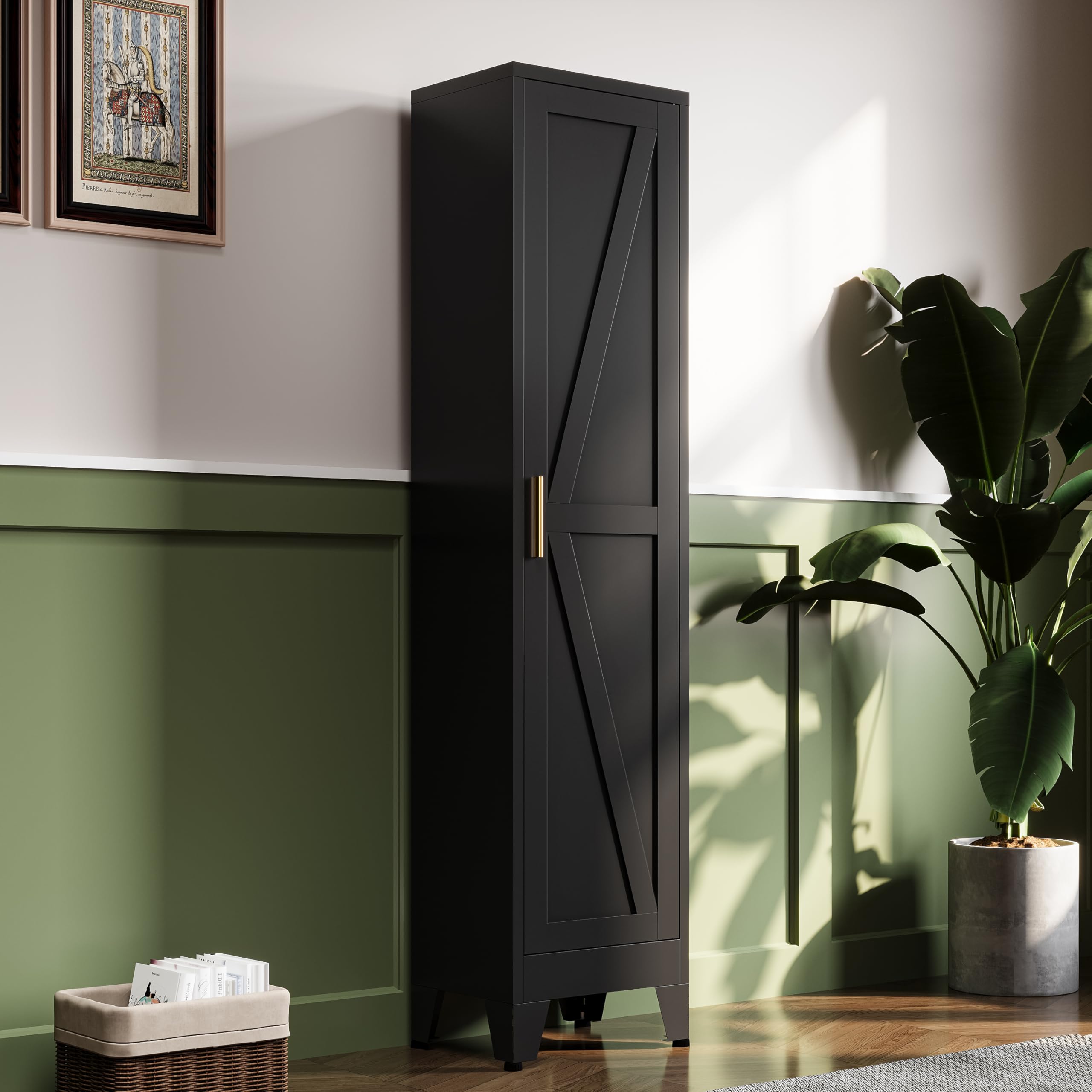 67“H Metal Narrow Kitchen Pantry Cabinet,Black Skinny Pantry Cabinet ...