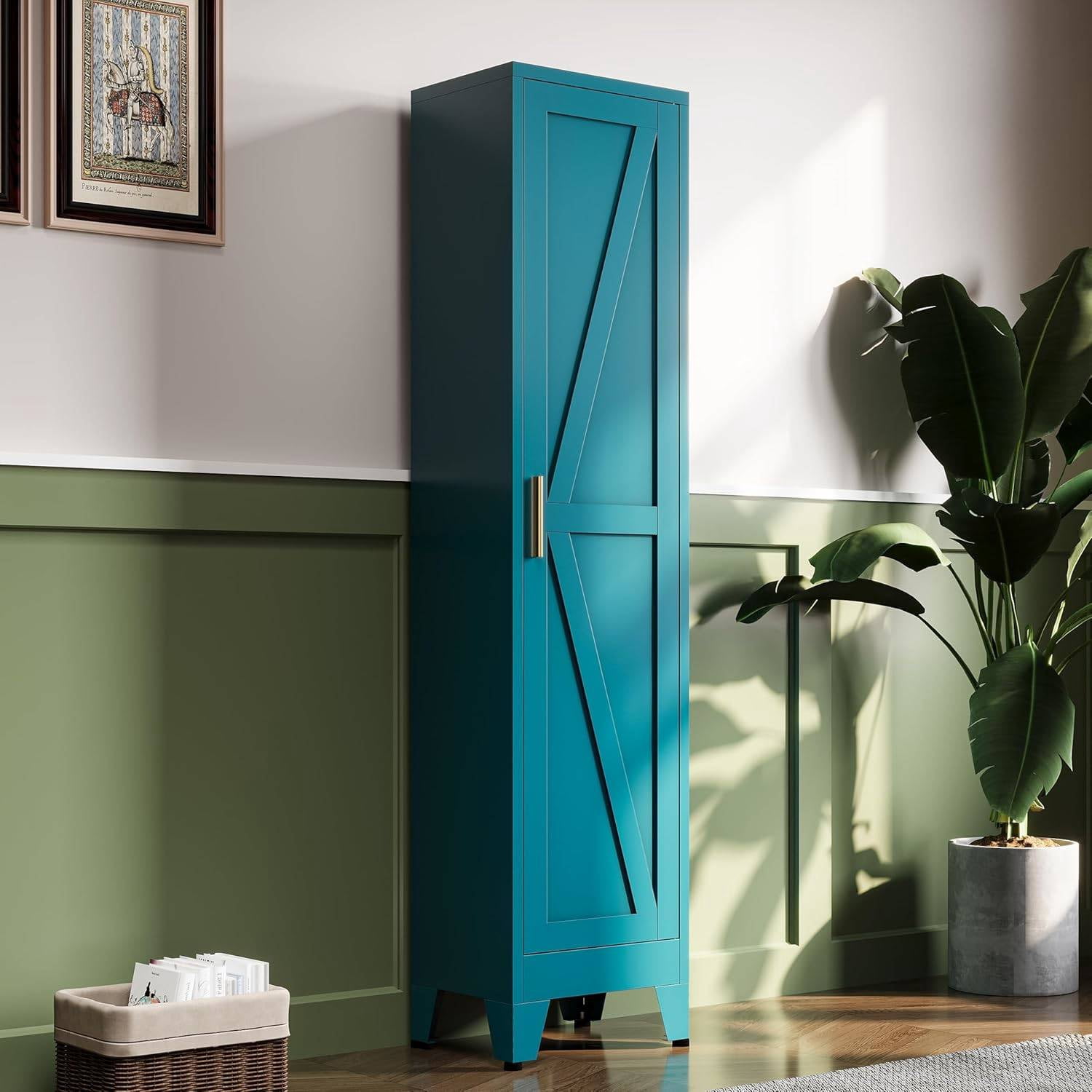67"H Narrow Metal Storage Cabinet with Adjustable Shelves, Slim Pantry ...
