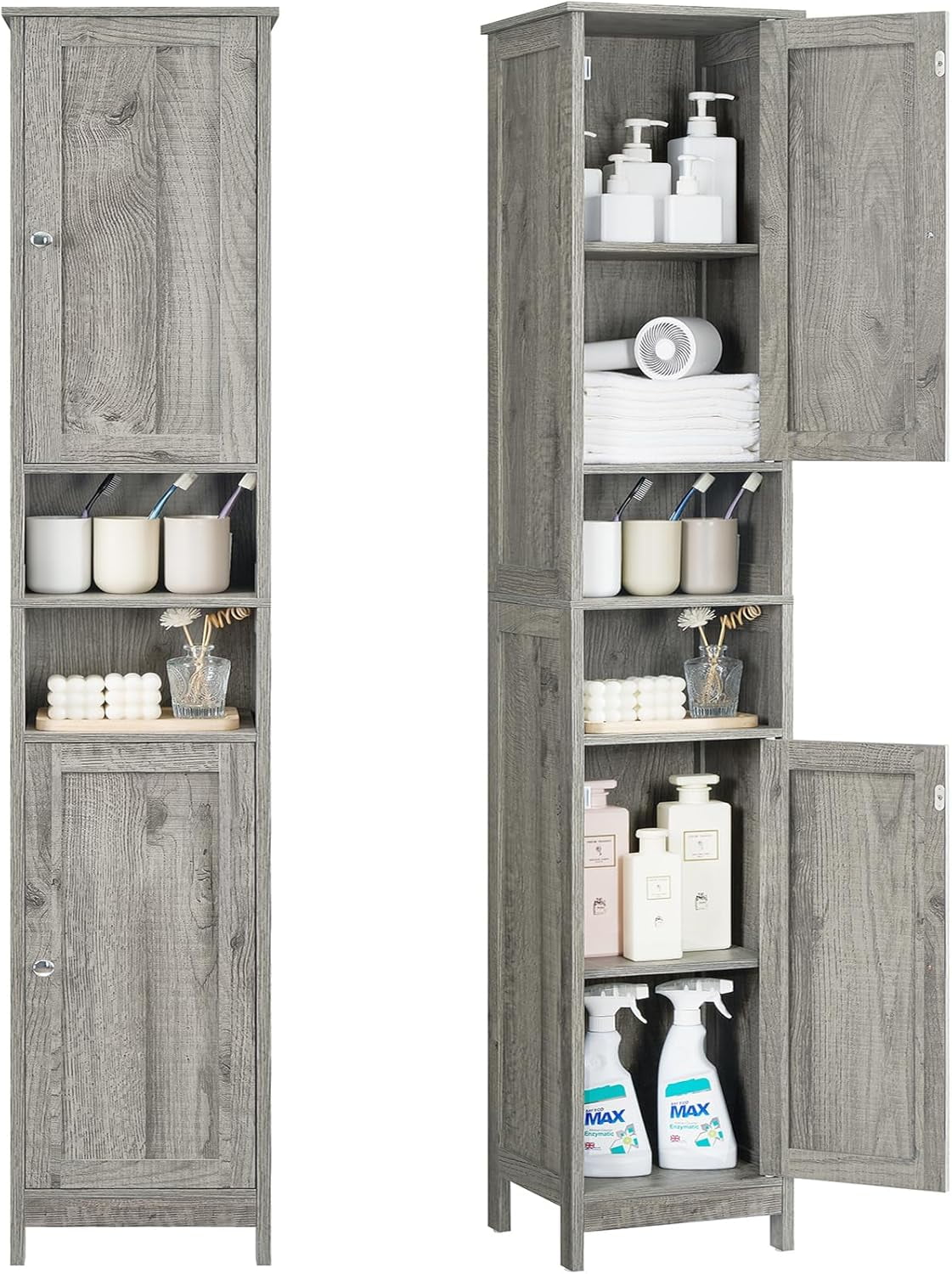 67" H Tall Bathroom Cabinet with 2 Adjustable Shelves & Doors, Narrow ...
