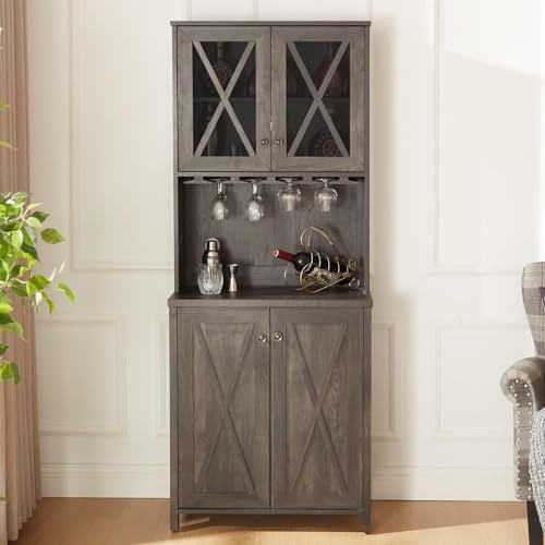 67" H Tall Farmhouse Bar Cabinet, Freestanding Bar Cabinet with Wine ...