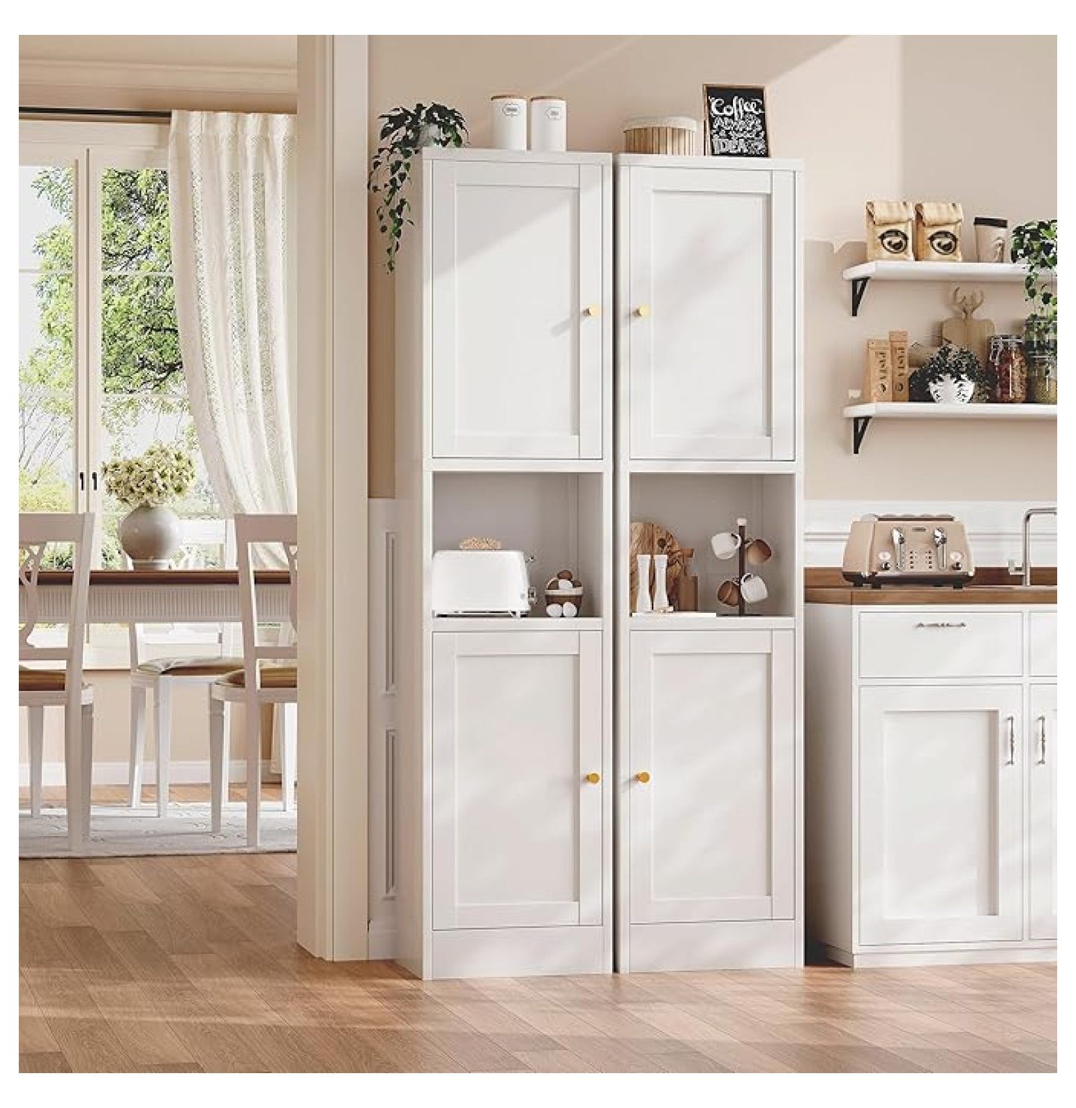 67"H Tall Narrow Bathroom Storage Cabinet, Metal Cabinet, White Floor ...