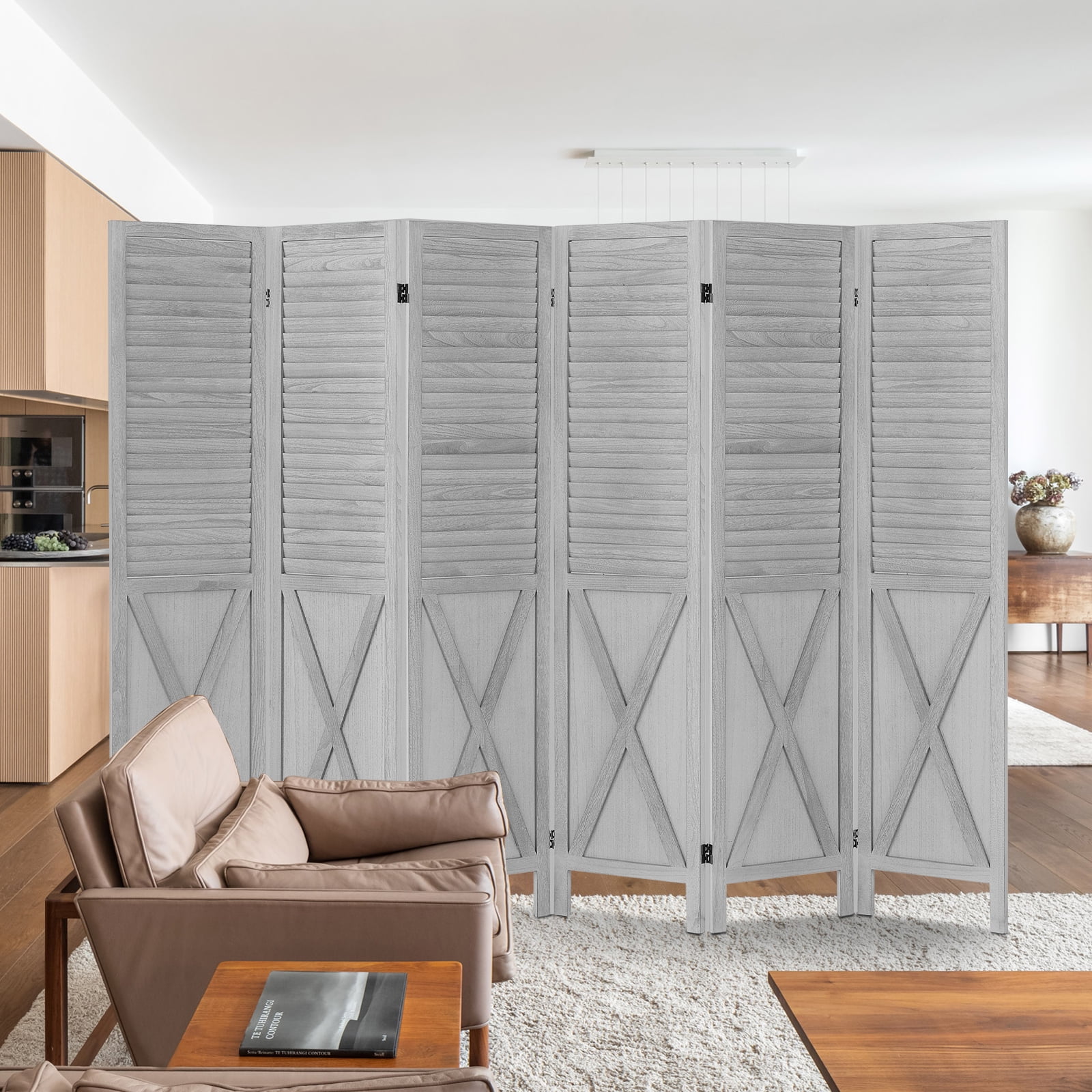 67”H Wood Room Divider Screen with 6 Panels,Dual-hingers Folding ...