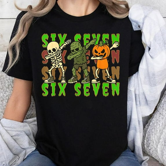 67 Halloween Meme Six Seven Dabbing Skeleton Zombie Pumpkin Unisex T ...