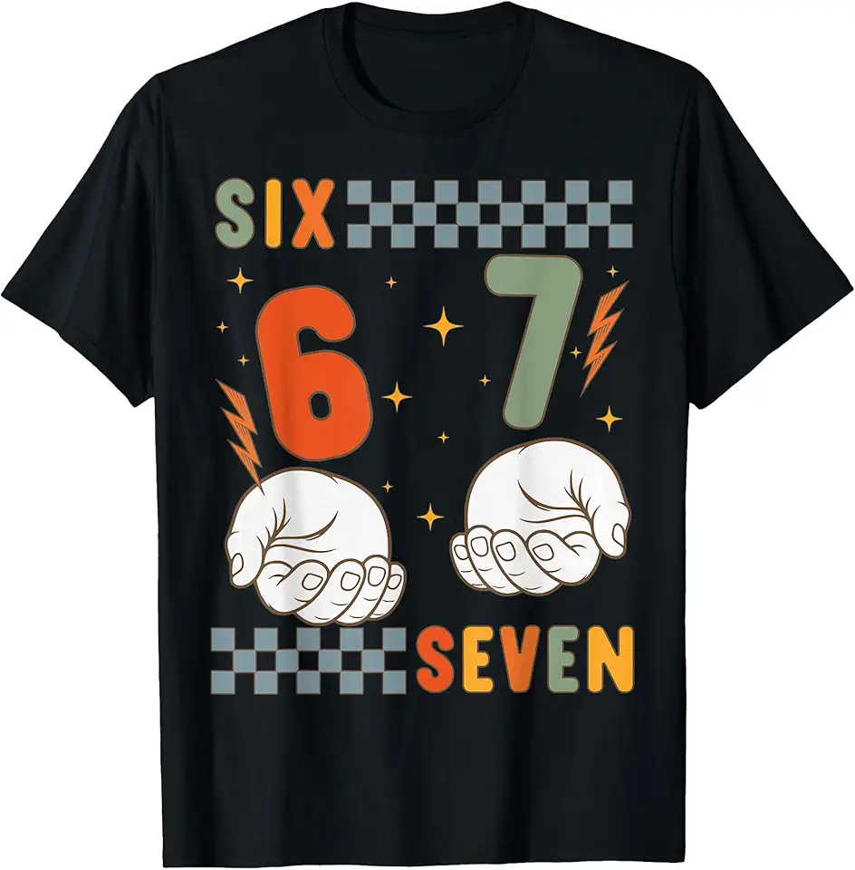 67 Hands Retro 6 7 Meme Vintage Checkered 6-7 Boys Kids 70s T-Shirt ...