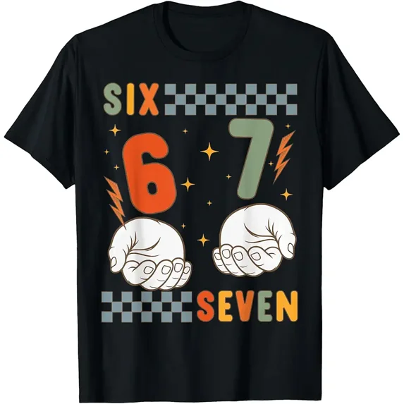 67 Hands Retro 6 7 Meme Vintage Checkered 6-7 Boys Kids 70s T-Shirt ...