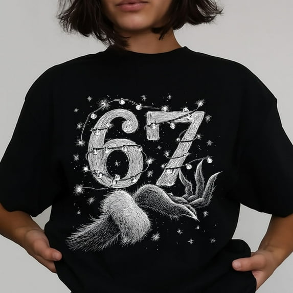 67 Holiday Lights Graphic Tee, Rustic Sketch Number Design with Winter ...