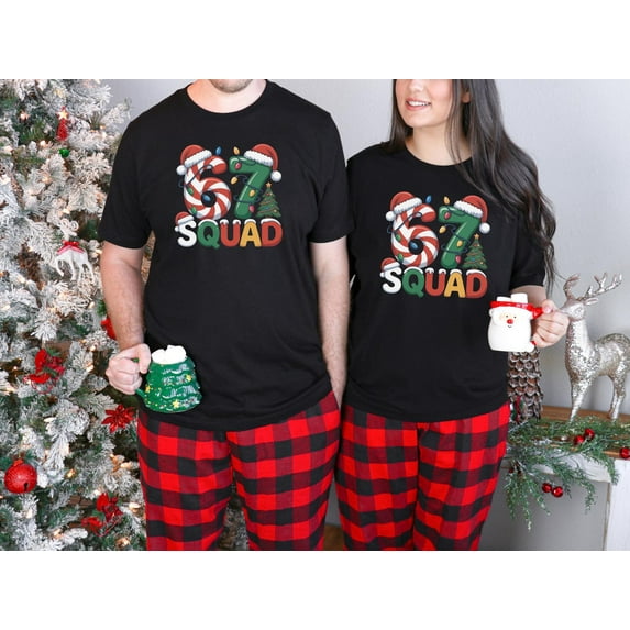 67 Holiday Squad Matching Tee, Festive Number Graphic for Seasonal Outfits – Unisex Cotton T ...
