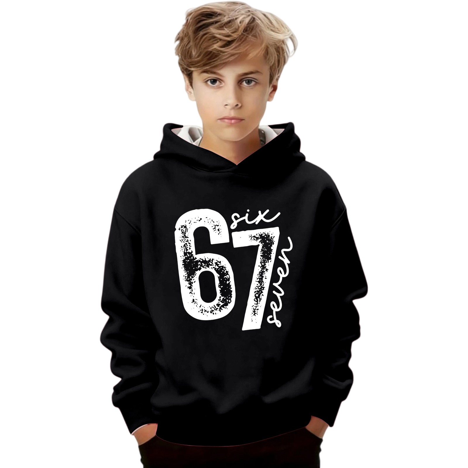 67 Hoodie Kids Boys 6 7 Number Preppy Sweatshirts Loose Casual Outfits ...