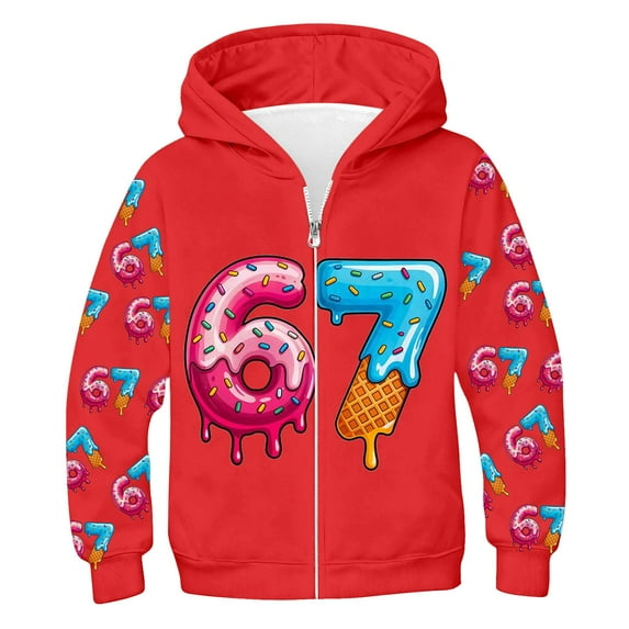 67 Hoodie Kids Six Seven Meme Jacket Zip Up Sweatshirt Boys Girls Ice ...