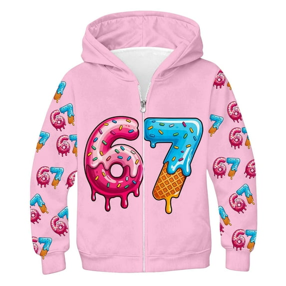 67 Hoodie Kids Six Seven Meme Jacket Zip Up Sweatshirt Boys Girls Ice ...