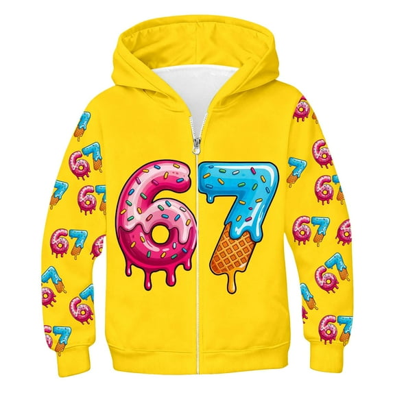 67 Hoodie Kids Six Seven Meme Jacket Zip Up Sweatshirt Boys Girls Ice ...