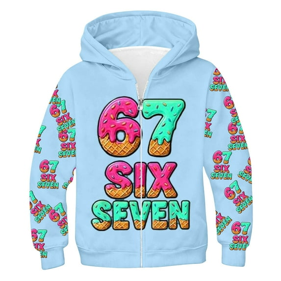 67 Hoodie Kids Six Seven Meme Jacket Zip Up Sweatshirt Boys Girls Ice ...