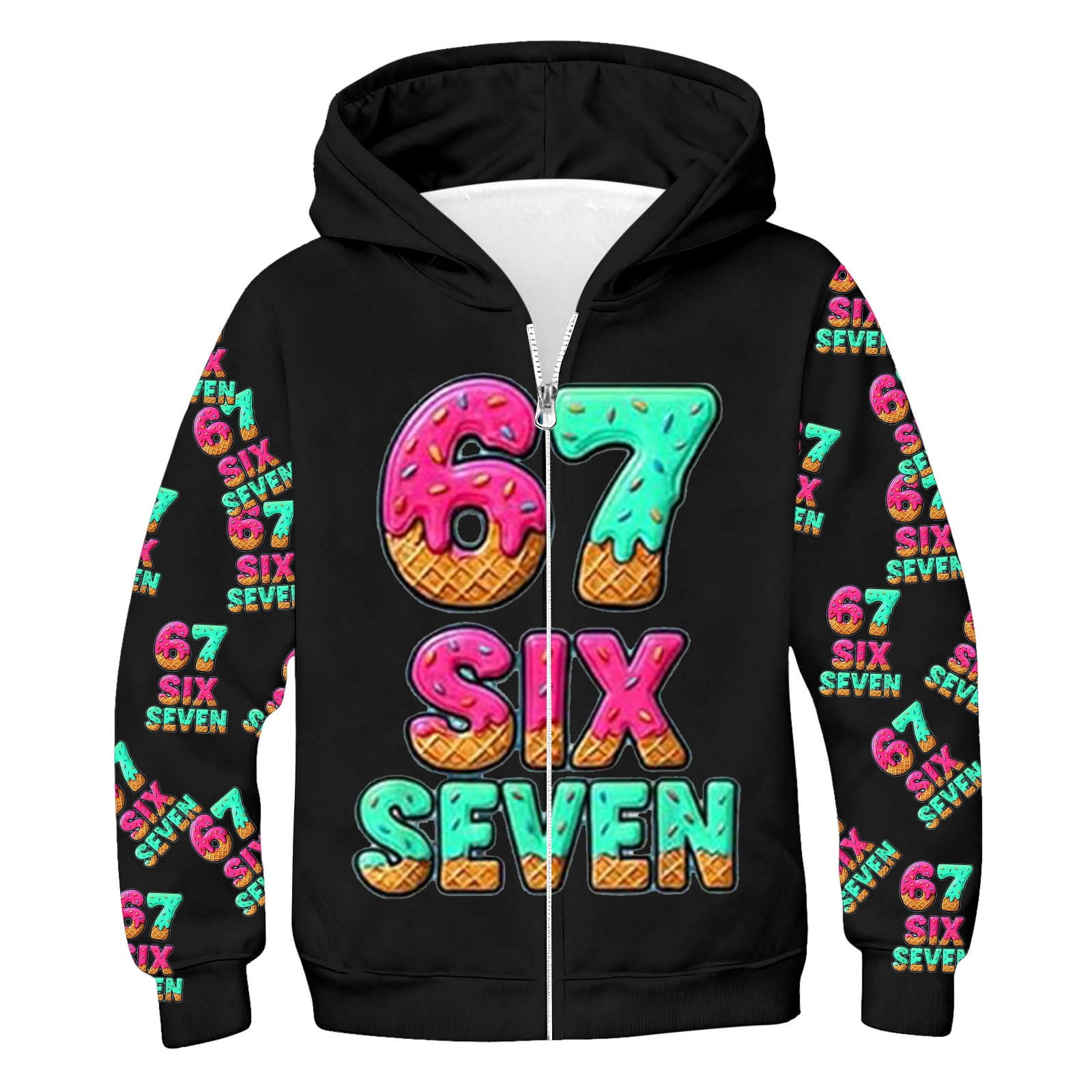 67 Hoodie Kids Six Seven Meme Jacket Zip Up Sweatshirt Boys Girls Ice ...