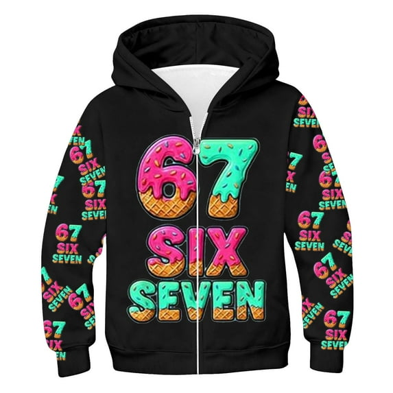 67 Hoodie Kids Six Seven Meme Jacket Zip Up Sweatshirt Boys Girls Ice ...
