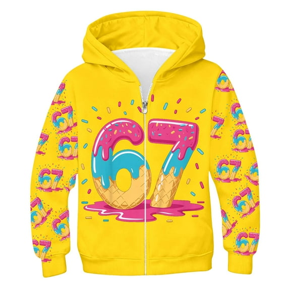 67 Hoodie Kids Six Seven Meme Jacket Zip Up Sweatshirt Boys Girls Ice ...