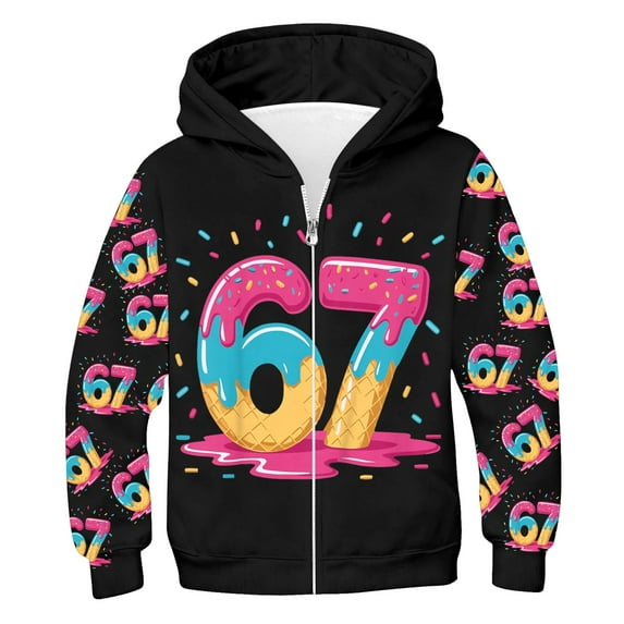 67 Hoodie Kids Six Seven Meme Jacket Zip Up Sweatshirt Boys Girls Ice ...