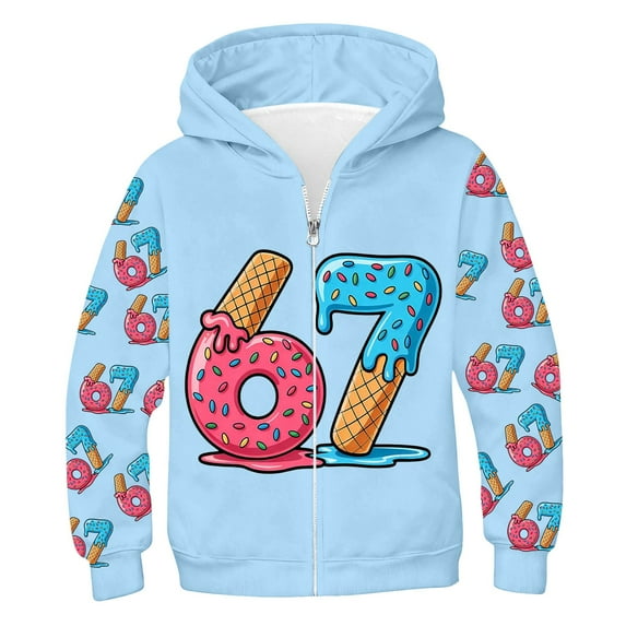 67 Hoodie Kids Six Seven Meme Jacket Zip Up Sweatshirt Boys Girls Ice ...
