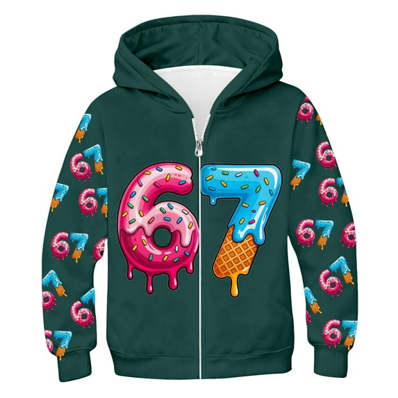 67 Hoodie Kids Six Seven Meme Jacket Zip Up Sweatshirt Boys Girls Ice ...