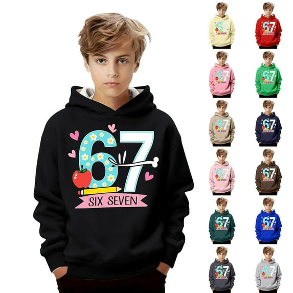 67 Hoodies Girls Six Seven Number Heart Print Hoodies Funny Pullover ...