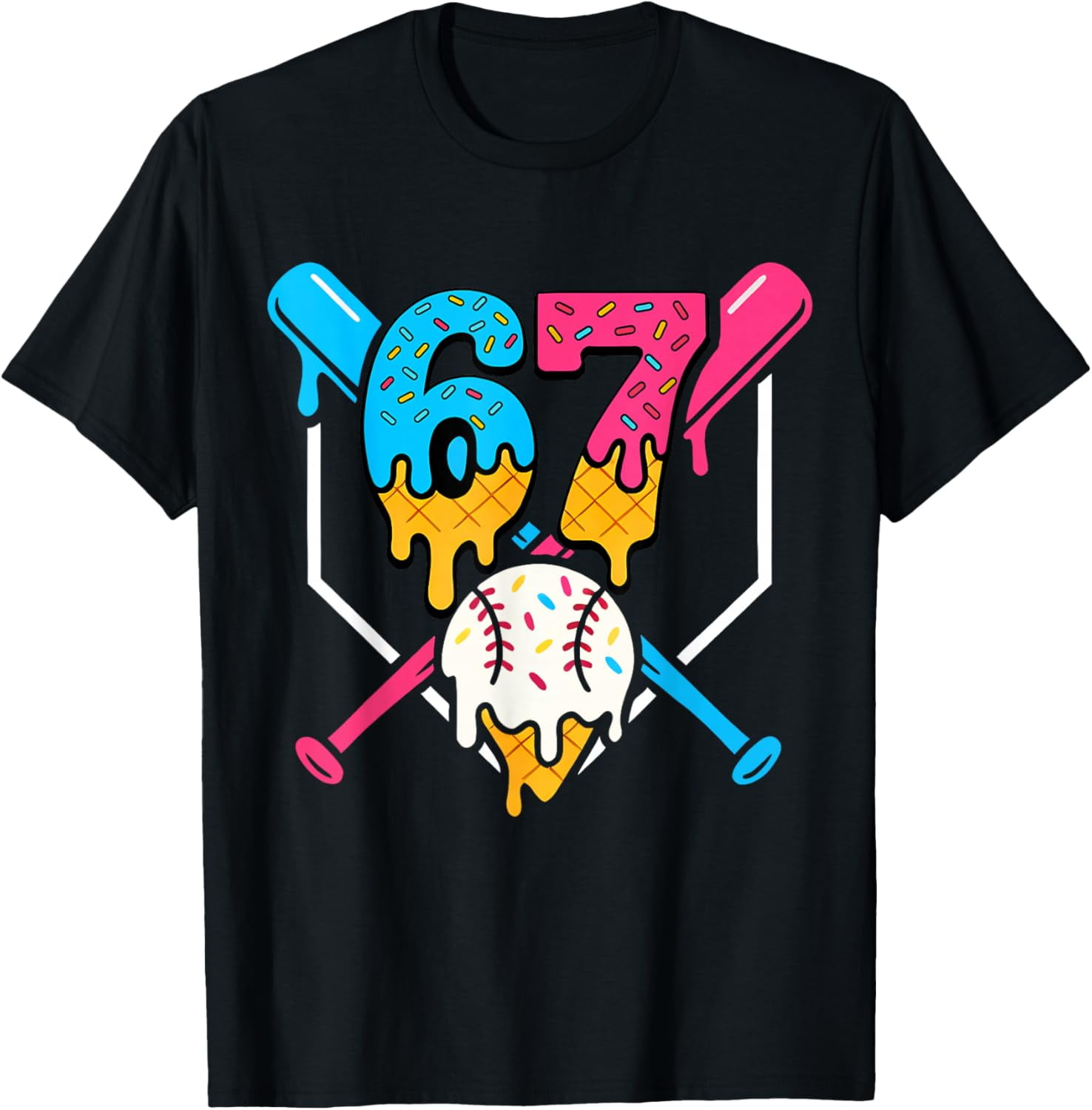 67 Ice Cream Drip Baseball Meme Six Seven Gen Alpha Slang T-Shirt ...
