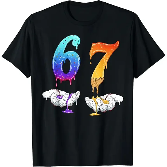 67 Ice Cream Drip Funny Baseball Number Graphic Men Short Sleeve Tee ...