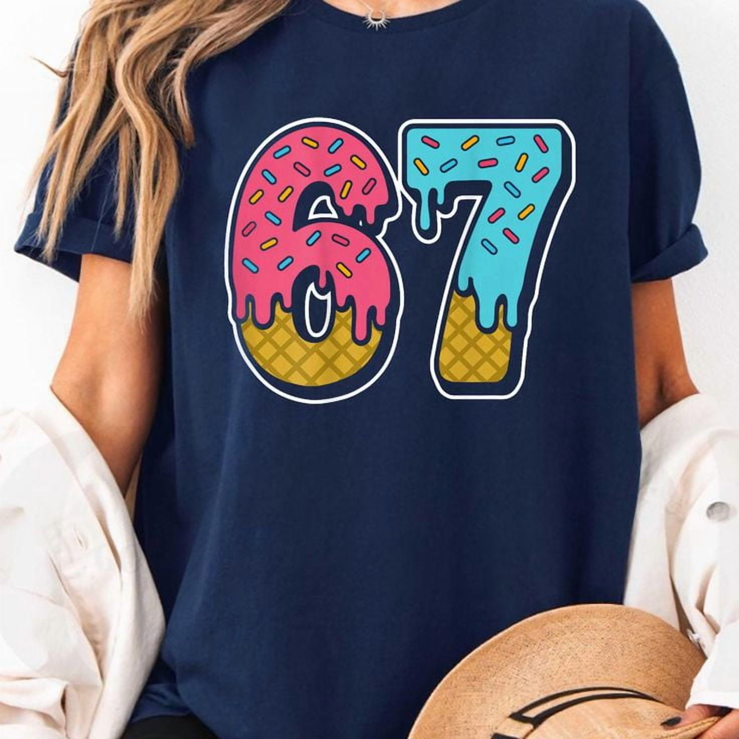 67 Ice Cream Drip Meme Six Seven Gen Alpha Slang (On Back) T-Shirt ...