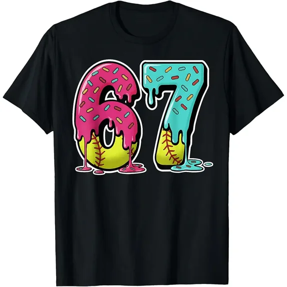 67 Ice Cream Drip Softball Gen Alpha Slang Six Seven Meme T-Shirt ...