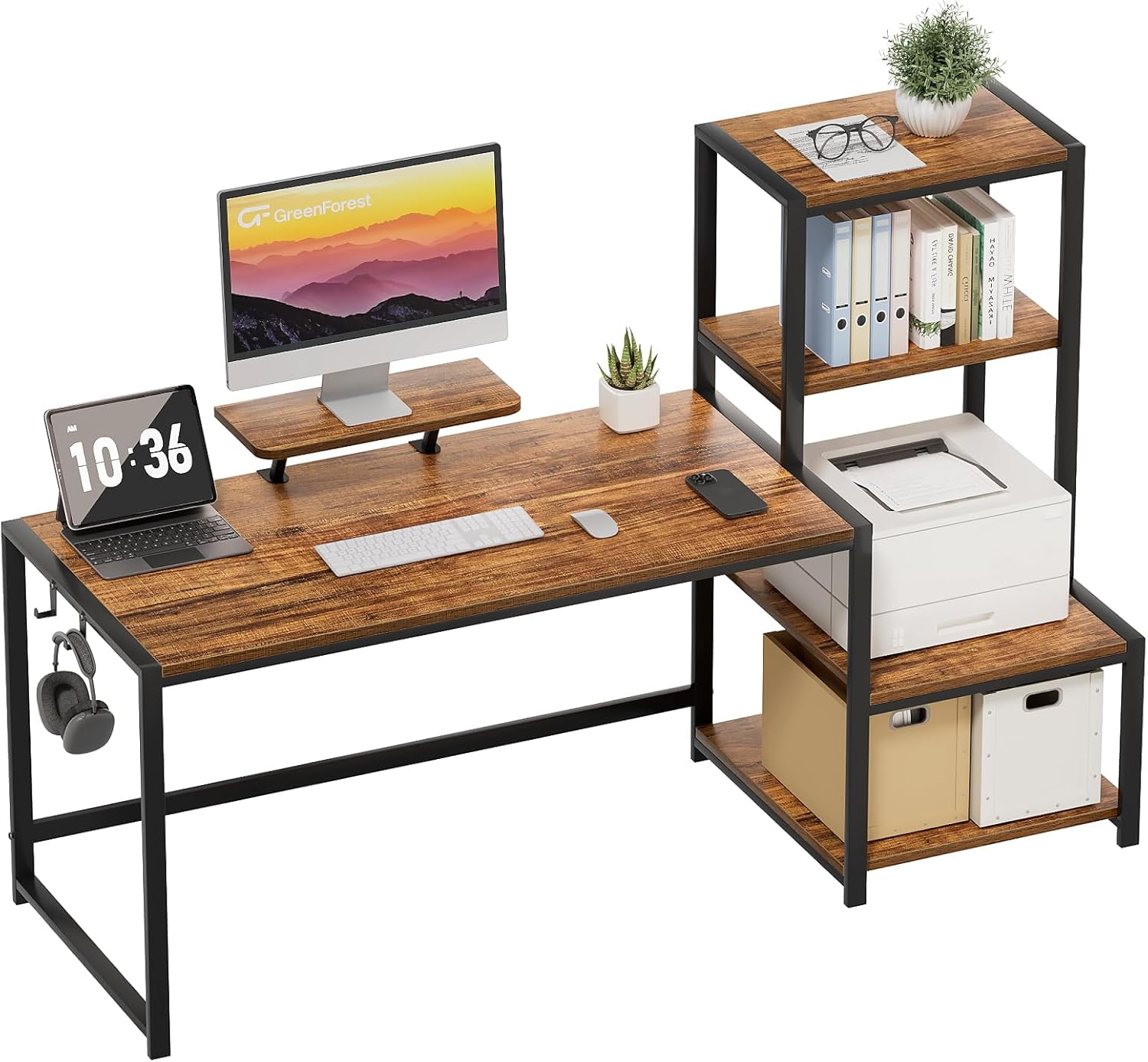 67 Inch Computer Desk with Printer Shelf, Reversible Home Office Desk ...
