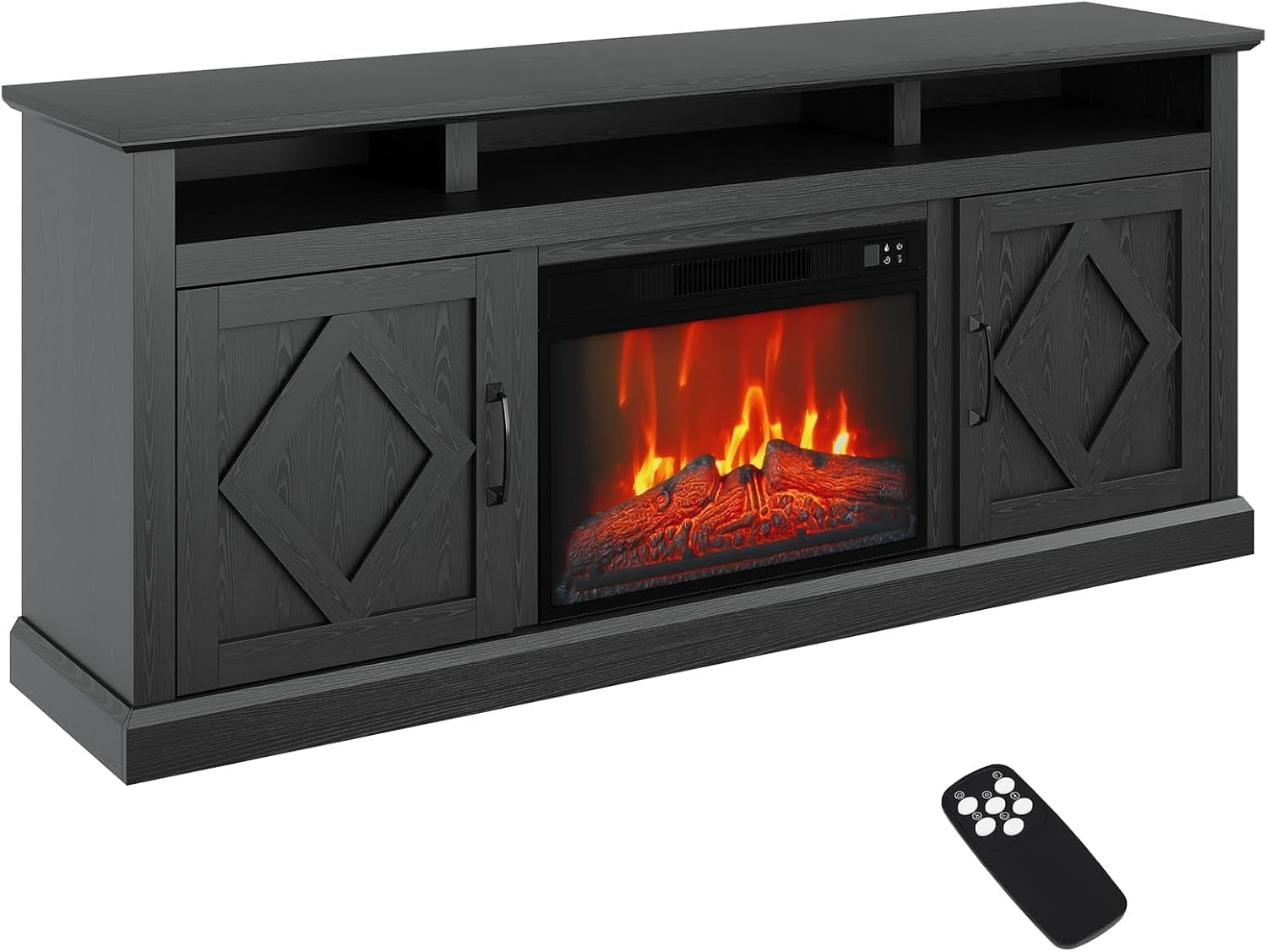 67-Inch Electric Fireplace TV Cabinet with Built-in 18-Inch Fireplace ...