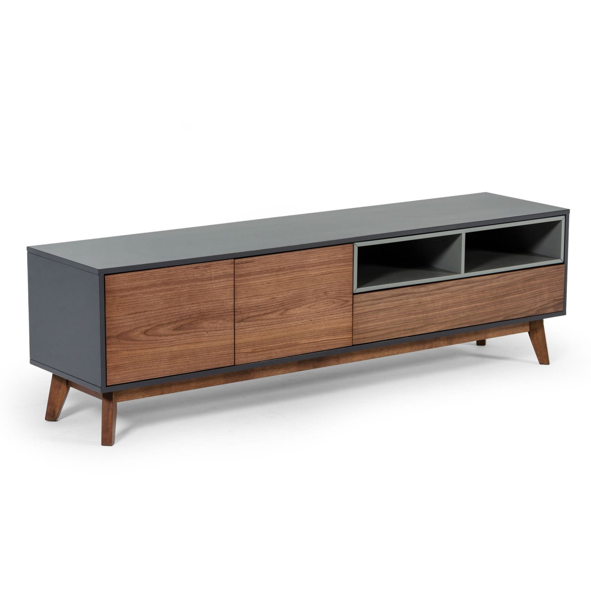 67 Inch TV Entertainment Center, 2 Doors, Brown Wood, Angled Legs, Gray ...