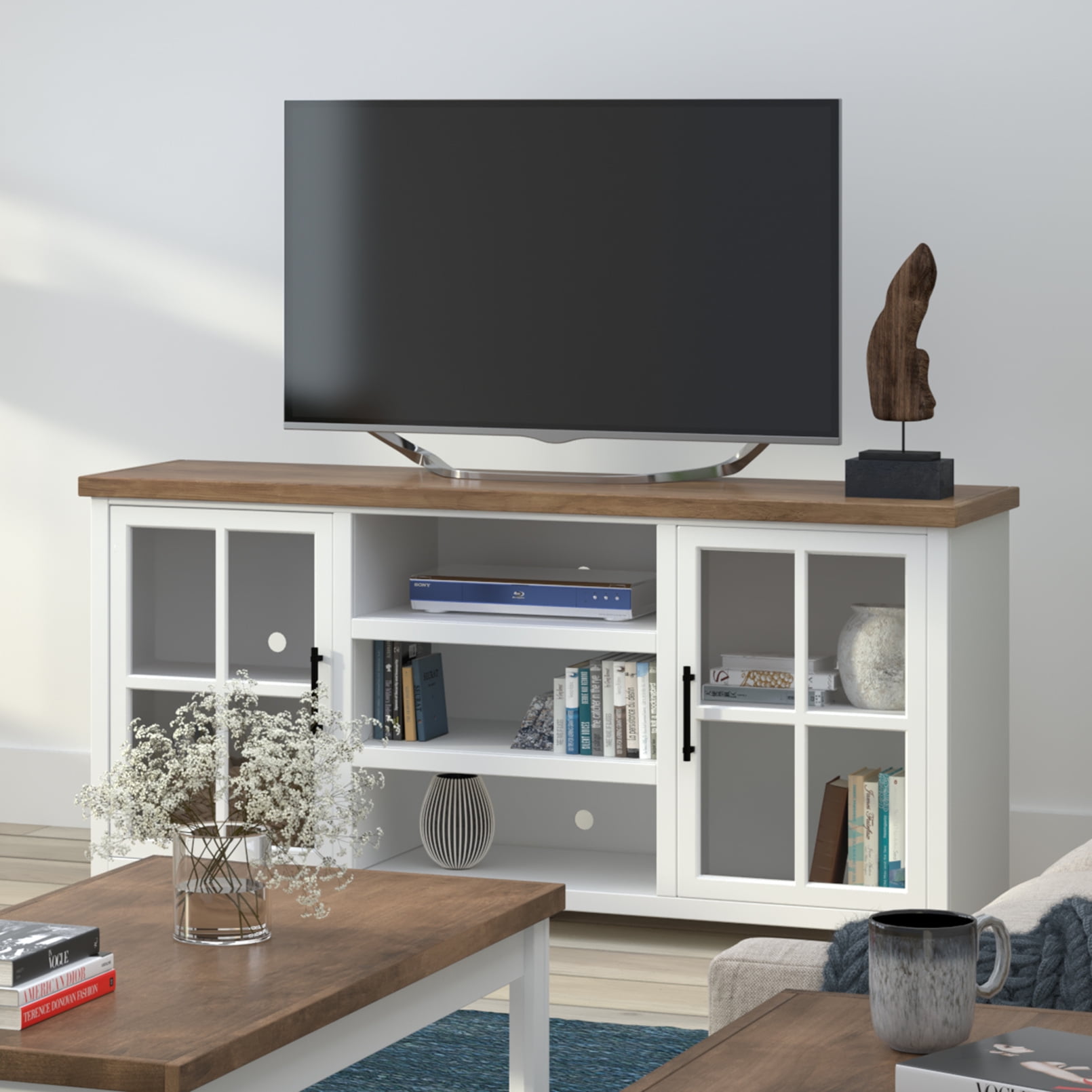 67 Inch TV Stand, Console for TVs up to 80 inches, Wood Entertainment ...