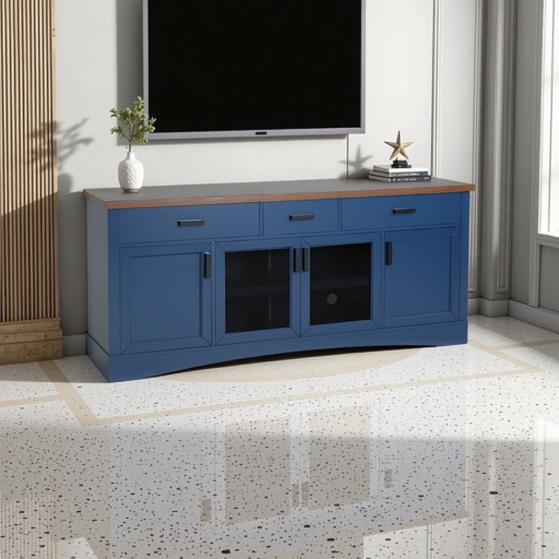 67 Inch TV Stand With Glass Doors 3 Drawers & Adjustable Shelves, TV ...