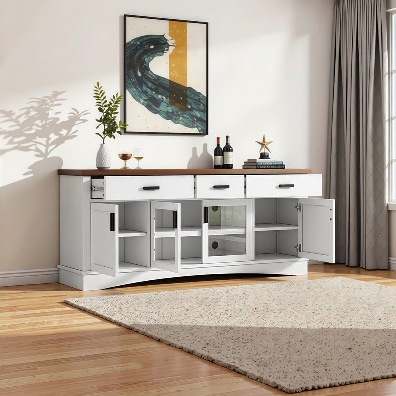 67 Inch TV Stand With Glass Doors 3 Drawers & Adjustable Shelves, TV ...