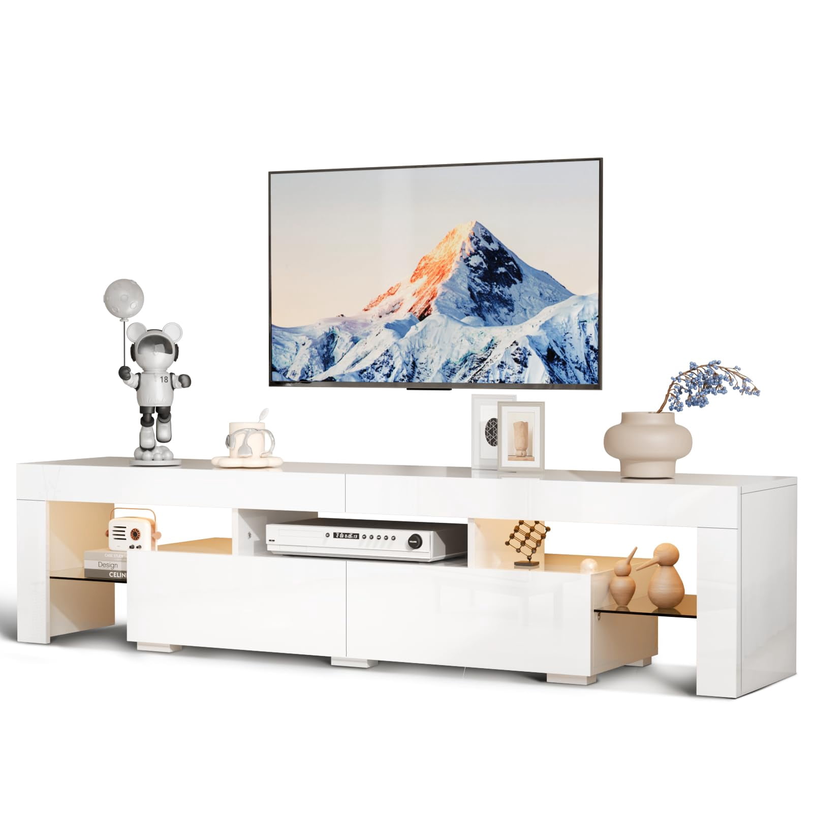 67 Inch TV Stand with LED Lighting, Modern Entertainment Center for 65 ...