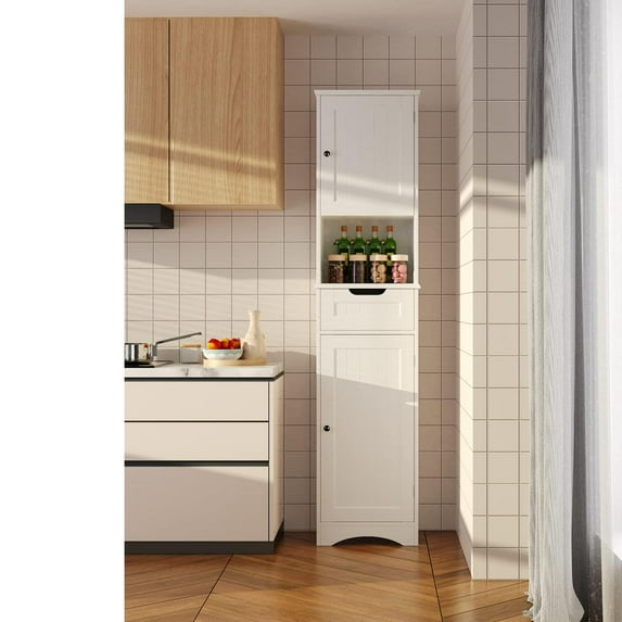 67 Inch Tall Bathroom Storage Cabinet with 2 Doors and Drawer, Narrow ...