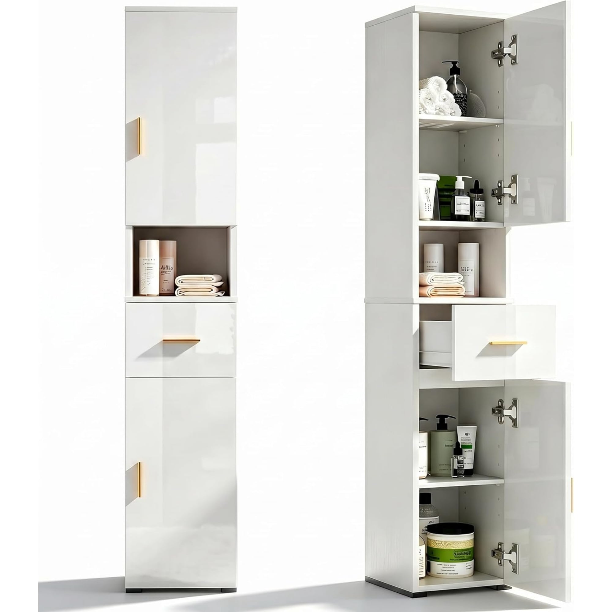 67 Inch Tall Narrow Storage Cabinets Free-Standing Bathroom Linen Tower ...