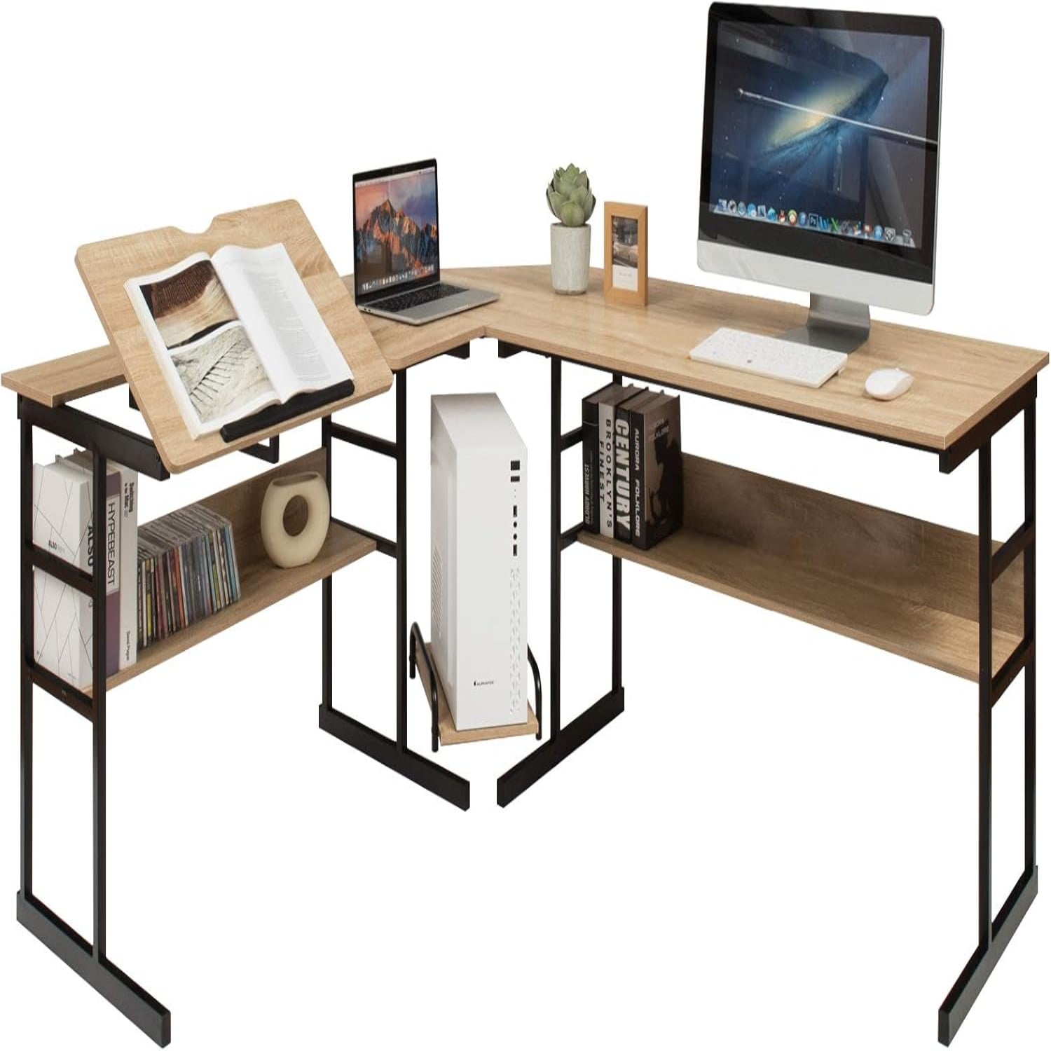 67 Inches L-Shaped Office Desk Corner Computer Desk with Bottom ...